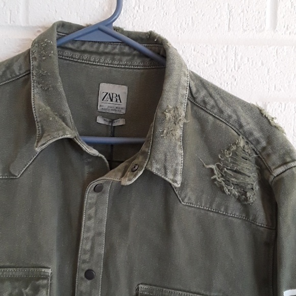 Zara | Shirts | Zara Relax Fit Green And White Jeans Shirt Nwt | Poshmark